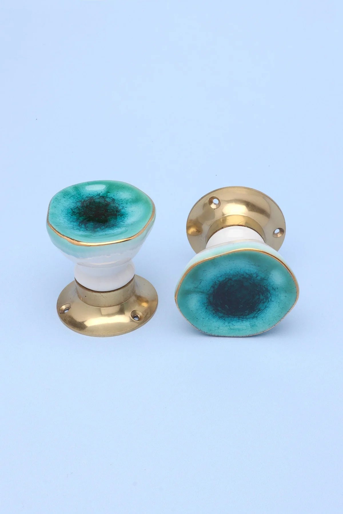 ELEGANT BLUE/GREEN RHODES CRACKLE GLAZE CHEMICAL MORTICE DOOR KNOBS SE – SHILPWARE