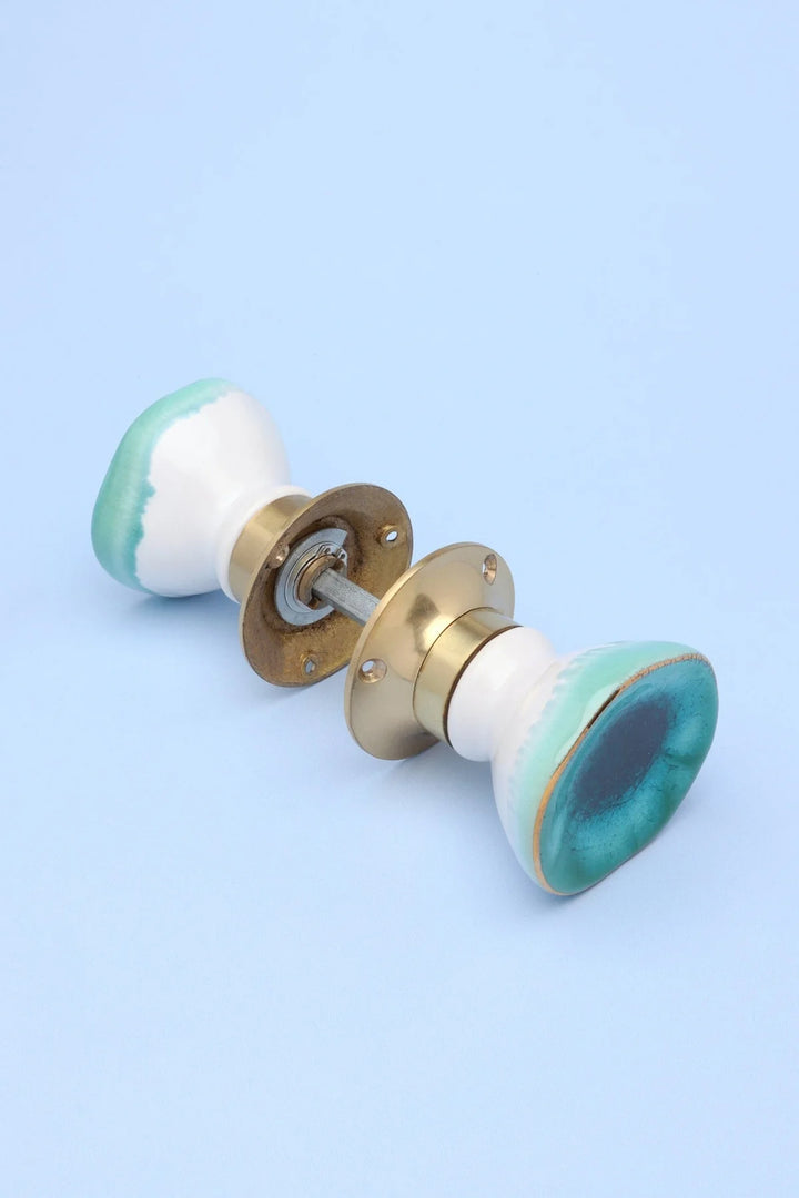 ELEGANT BLUE/GREEN RHODES CRACKLE GLAZE CHEMICAL MORTICE DOOR KNOBS SE – SHILPWARE
